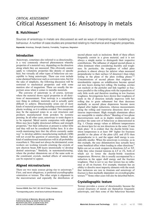 Pdf Critical Assessment 16 Anisotropy In Metals