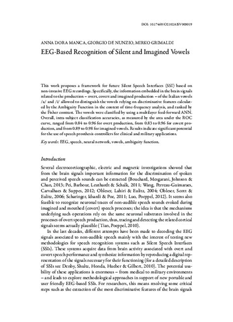 Pdf Eeg Based Recognition Of Silent And Imagined Vowels