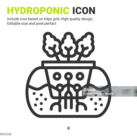 흰색 배경에 격리된 윤곽선 스타일이 있는 수경 아이콘 벡터입니다 디지털 농업 기술 산업 농업 및 모든 프로젝트를 위한 벡터 일러스트 수경 기호 기호 아이콘 개념 뿌리에 대한