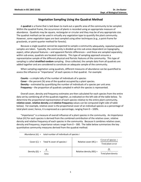 Quadrat Method For Vegetation Sampling