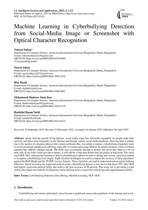 Machine Learning In Cyberbullying Detection From Social Media Image Or