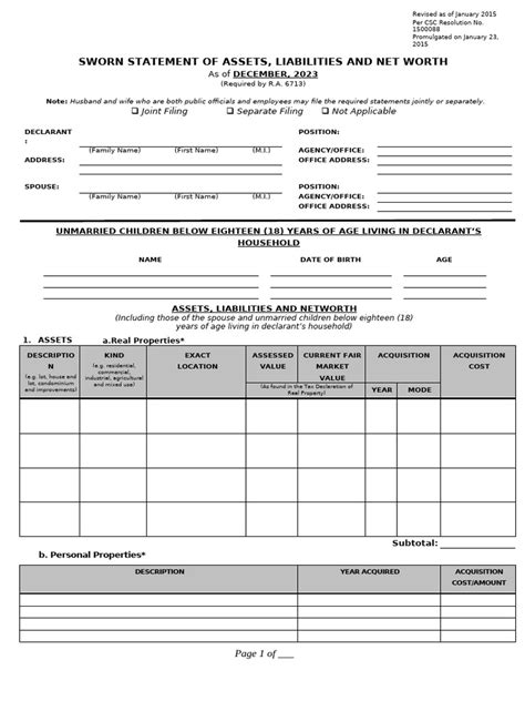 Saln Form Pdf Net Worth