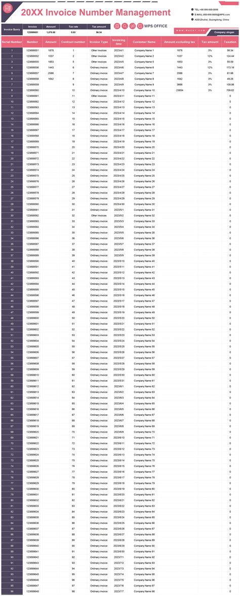 Excel Of Invoice Number Management1xlsx Wps Free Templates