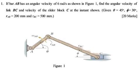Solved If Bar Ab Has An Angular Velocity Of 6 Rads As Shown In Figure 1 Find The Angular