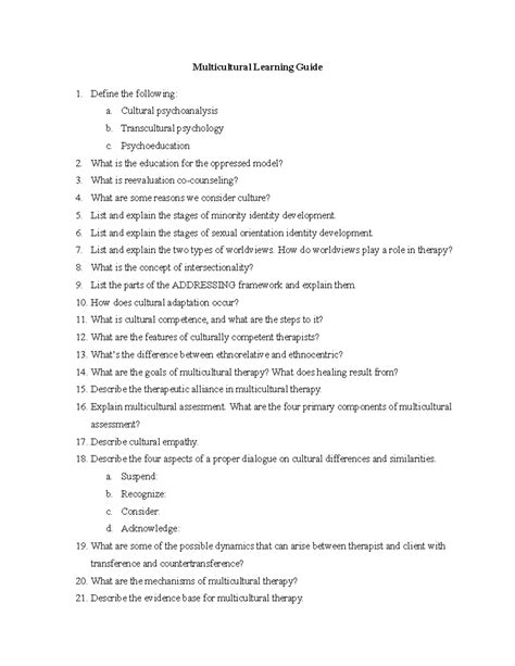 Multicultural Theories Of Psychotherapy Learning Guide Studocu