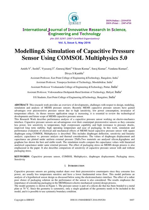 Pdf Modellingand Simulation Of Capacitive Pressure Sensor Using Comsol Multiphysics 50