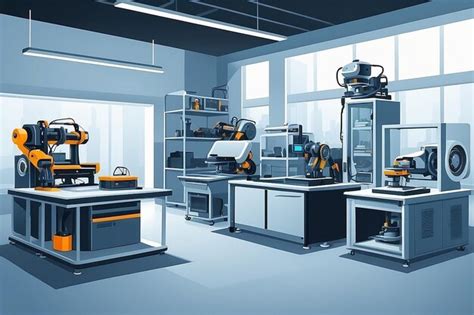 Premium Photo Create A Vector Graphic Of A Robotics Lab With 3d Printers And Lasercutting Machines