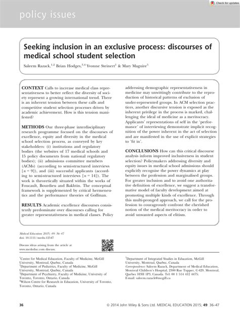 Medical Education 2015 Razack Seeking Inclusion In An Exclusive Process Discourses Of