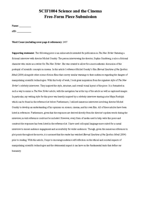 Scif Final Assignment Free Form Piece Scif1004 Science And The Cinema Free Form Piece