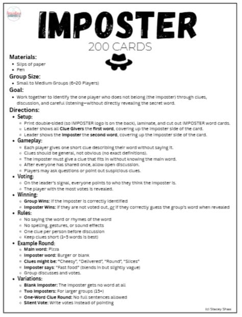 Printable Imposter Classroom Group Game Teamwork And Critical Thinking