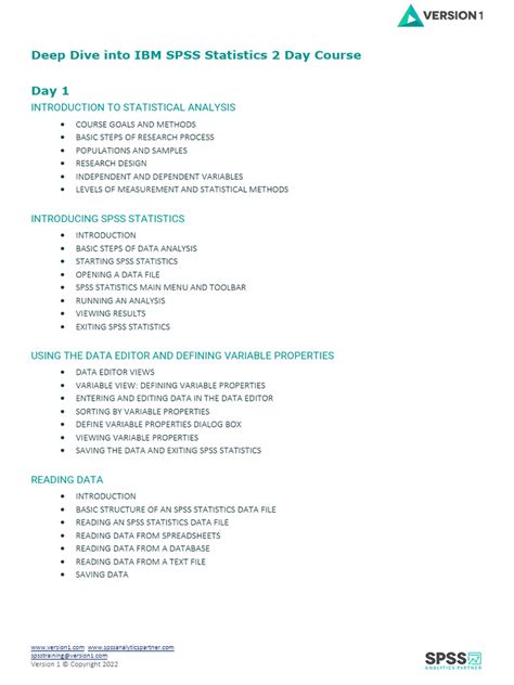 Deep Dive Into Ibm Spss Statistics 2 Day Course Syllabus Pdf Spss Statistics