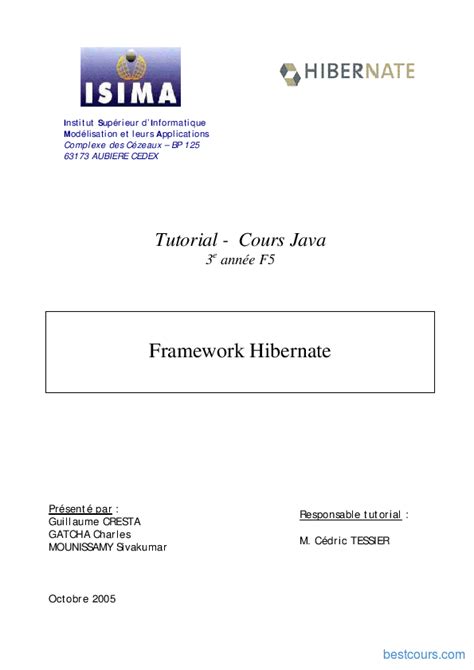 framework hibernate mapping objet relationnel cours complet