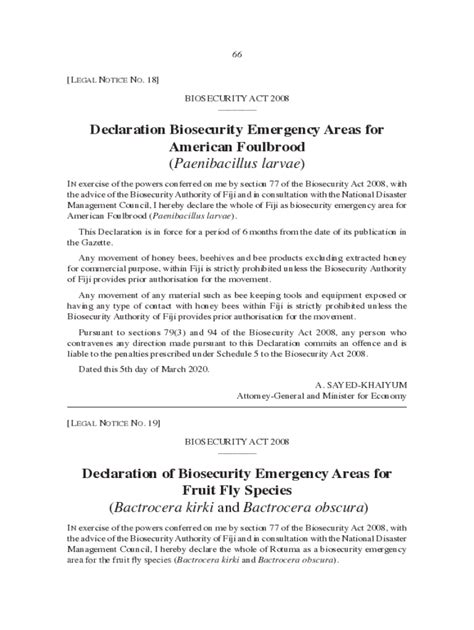 Fillable Online Extension Of Declaration Of Biosecurity Emergency Areas Fax Email Print