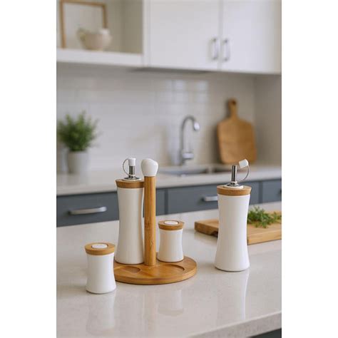 Bambum Fiago Bambu Standlı Yağlık Sirkelik Tuzluk Ve Biberlik Karaca