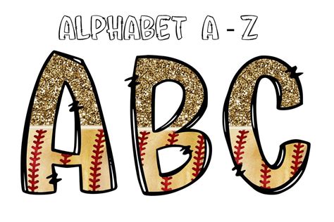 Baseball Gold Glitter Alphabet Doodle Graphic By Digital Creative Art