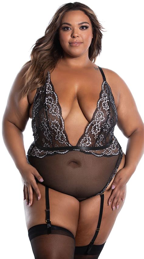 Plus Size Deep Romance Mesh And Lace Teddy Plus Size Mesh And Lace Teddy Yandy Com