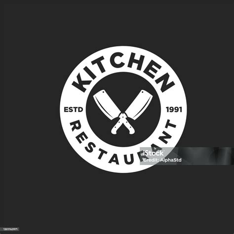 로고 타입 또는 배지 디자인에 대한 레스토랑 로고 개념 정육점 칼 템플릿 벡터 개체 고급 레트로 빈티지 스타일 나이프는 육각형 실루엣 일러스트리외 디자인 에 교차 강철에