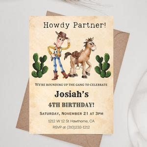 Woody And Bullseye Birthday Invitation Toy Story Digital And Printable