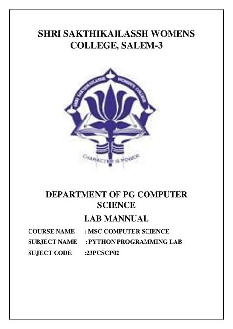 Msc Computer Science Python Programming Lab Manual 23pcscp02 Studocu