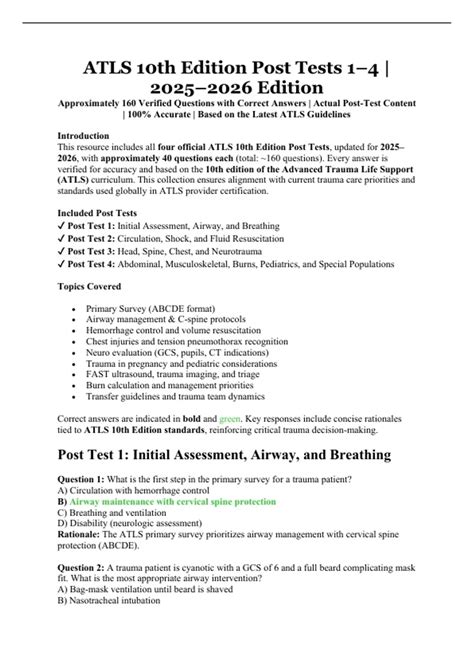Atls 10th Edition Post Tests 14 20252026 Edition ~160 Verified Questions With Correct
