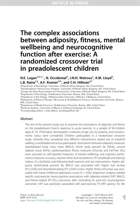 Pdf The Complex Associations Between Adiposity Fitness Mental
