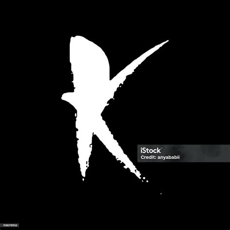 K Handwritten 드라이 브러쉬에 의해 편지 거친 스트로크 글꼴 질감 벡터 일러스트입니다 그런 지 스타일 우아한 알파벳 거친에 대한 스톡 벡터 아트 및 기타 이미지