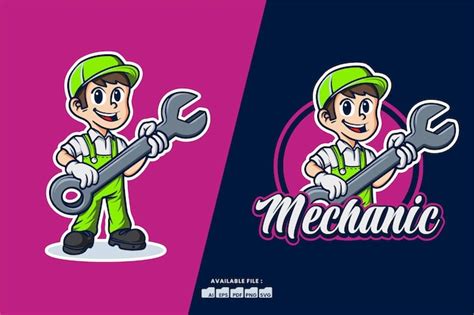 귀여운 정비사 마스코트 벡터 일러스트 레이 션 프리미엄 벡터