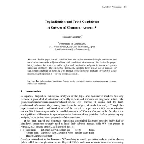 Topicalization And Truth Conditions A Categorial Account Acl Anthology