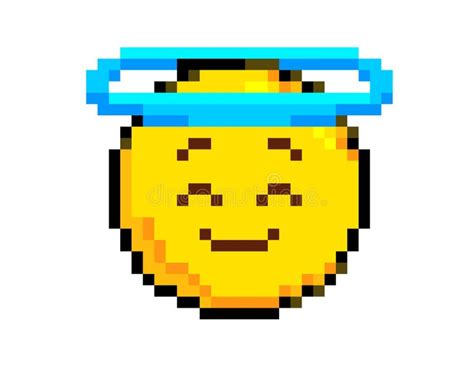 8 Bit Pixel Art Yellow Delightful Smiley Face With Angle Halo Icon Stock Illustration