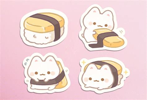 Tamago Yaki Egg Sushi Kitty Sticker Cat Sticker Cute Etsy