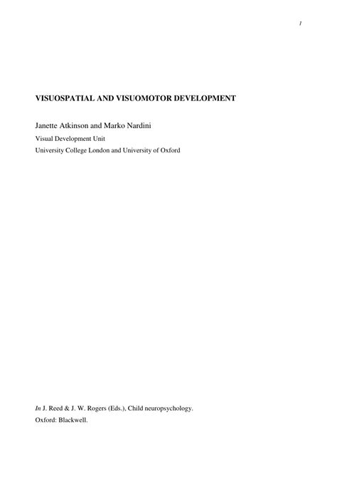 Pdf Visuospatial And Visuomotor Development