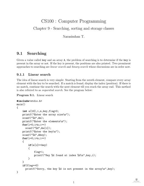 9 Searching Sorting And Storage Classes Programming In C Aktu
