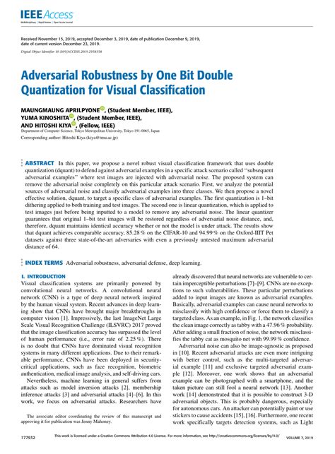 Pdf Adversarial Robustness By One Bit Double Quantization For Visual