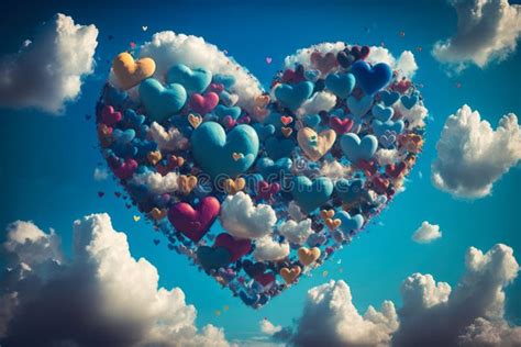 Heart Shaped Clouds In Blue Sky Concept Of Love Saint Valentine Day Generative Ai Stock