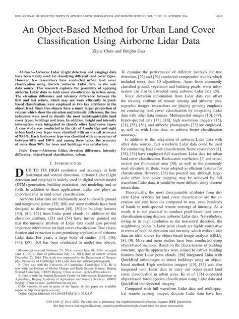 PDF An Object Based Method For Urban Land Cover Classification Using Airborne Lidar Data