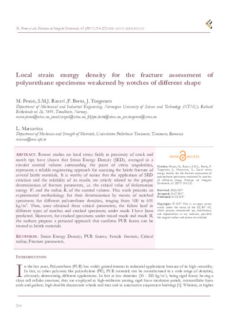 Pdf Local Strain Energy Density For The Fracture Assessment Of