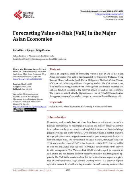 Pdf Forecasting Value At Risk Var In The Major Asian Economies