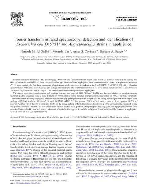 Pdf Fourier Transform Infrared Spectroscopy Detection And Identification Of Escherichia Coli