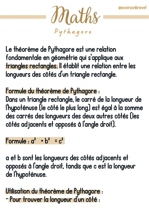Le théorème de Pythagore Ange Réussite