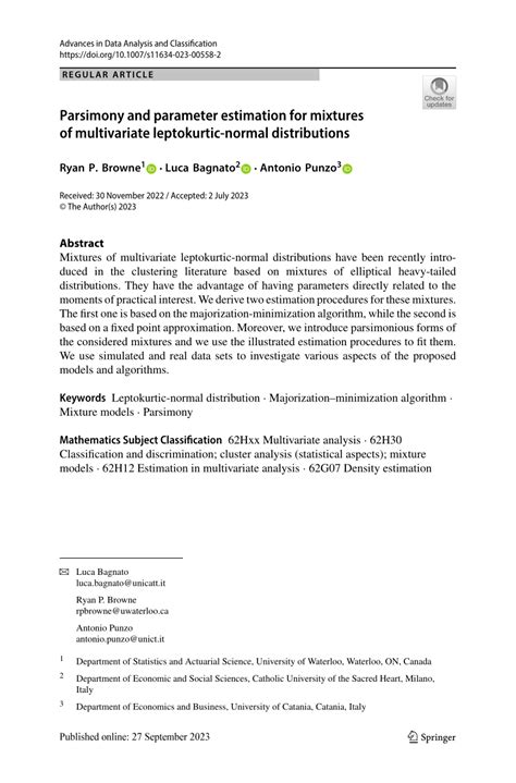 Pdf Parsimony And Parameter Estimation For Mixtures Of Multivariate