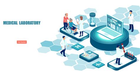 환자 및 의사와 의학 연구를위한 실험실 또는 화학 실험실의 벡터 착륙 페이지 등측투영법에 대한 스톡 벡터 아트 및 기타 이미지 등측투영법 연구 피 Istock