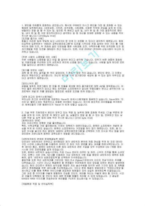 Nhn 합격 자기소개서응용프로그래머3 2008년 하반기it전산통신자기소개