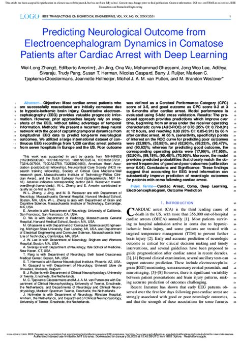 Pdf Predicting Neurological Outcome From Electroencephalogram Dynamics In Comatose Patients