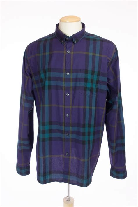 Burberry Brit Purple Nova Check Ls Shirt Xxl 2xl Cotton Button Down