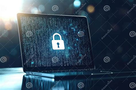 Secure Digital World Abstract Binary Code Lock Icon On Laptop Screen
