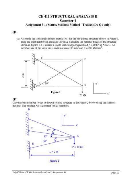 Ce 411 Structural Analysis Matrix Stiffness Method Pdf Truss Structural Analysis