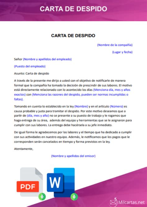 Modelos De Cartas De Despido Para Descargar Gratis
