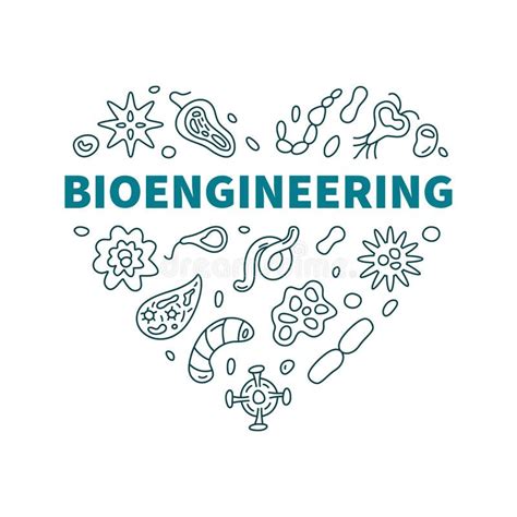 Bioengineering Vector Science Concept Heart Shaped Banner Bio Engineering Illustration Stock