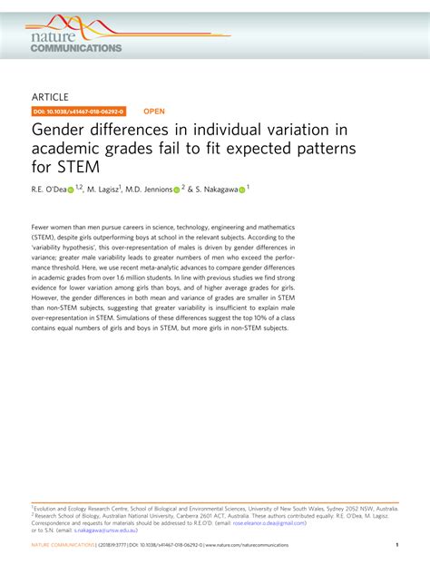 PDF Gender Differences In Individual Variation In Academic Grades Fail To Fit Expected