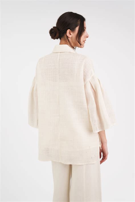 Pleat Blouse In Vintage Japanese Raw Ivory Silk Asiatica